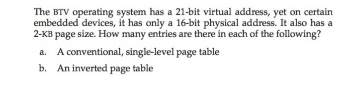 Solved The BTV operating system has a 21-bit virtual | Chegg.com