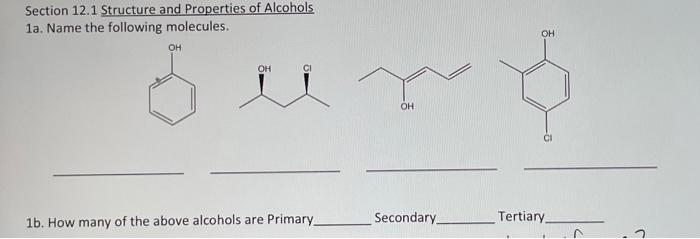 Solved Section 12.1 Structure and Properties of Alcohols 1a. | Chegg.com