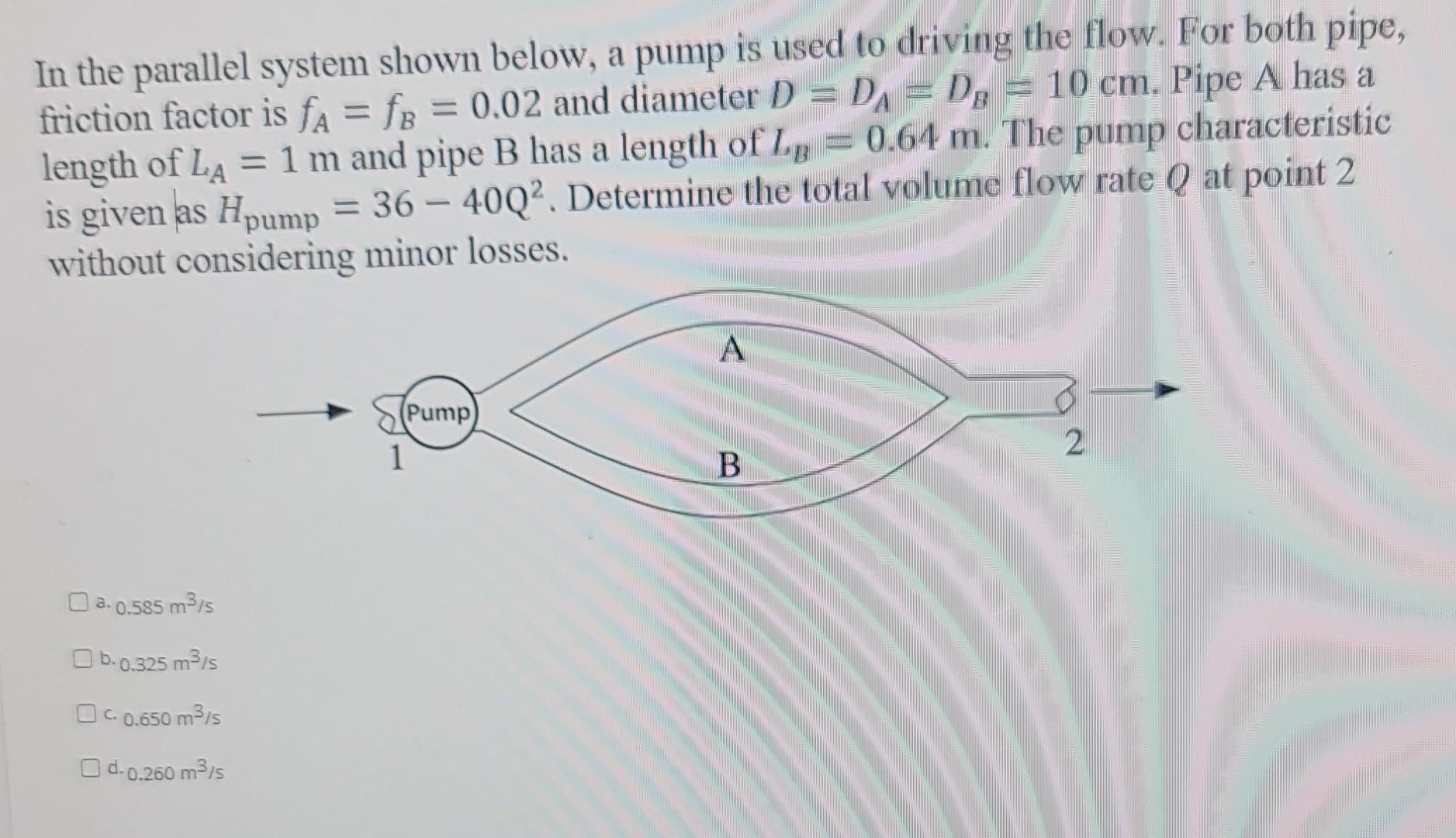 Solved = In the parallel system shown below, a pump is used | Chegg.com