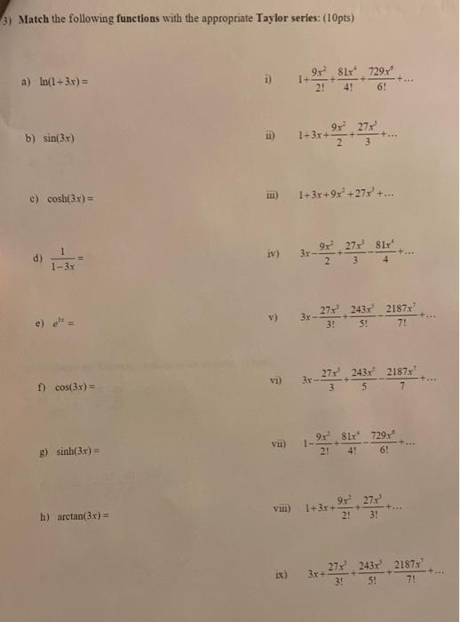 Solved 3) Match the following functions with the appropriate | Chegg.com