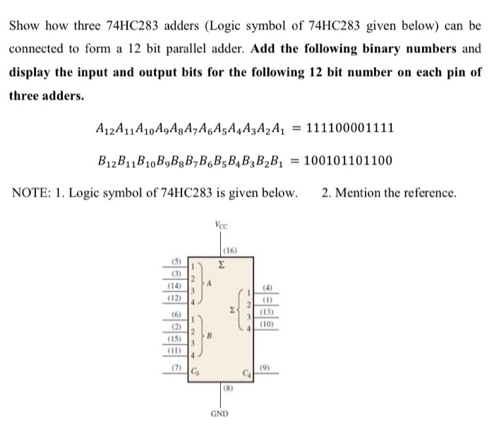 Solved Show how three 74HC283 adders (Logic symbol of | Chegg.com