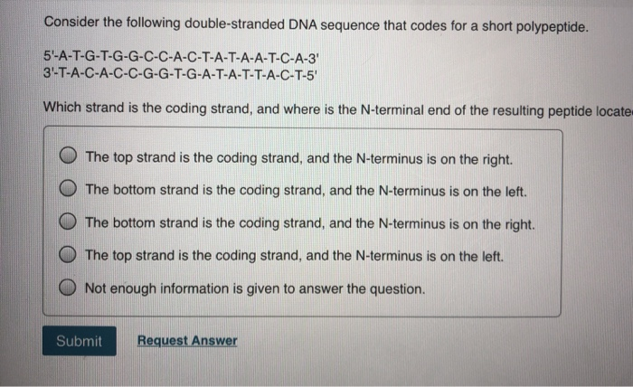 Solved Consider the following double-stranded DNA sequence | Chegg.com