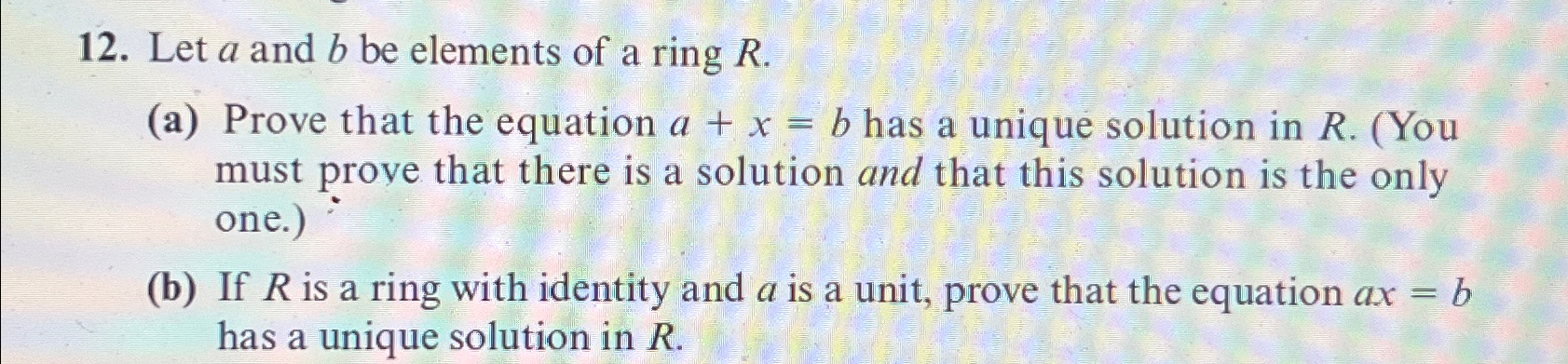 Solved Let a and b ﻿be elements of a ring R.(a) ﻿Prove that | Chegg.com