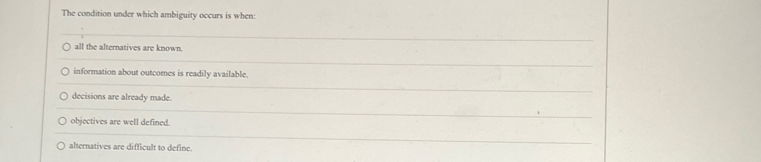 Solved The condition under which ambiguity occurs is | Chegg.com