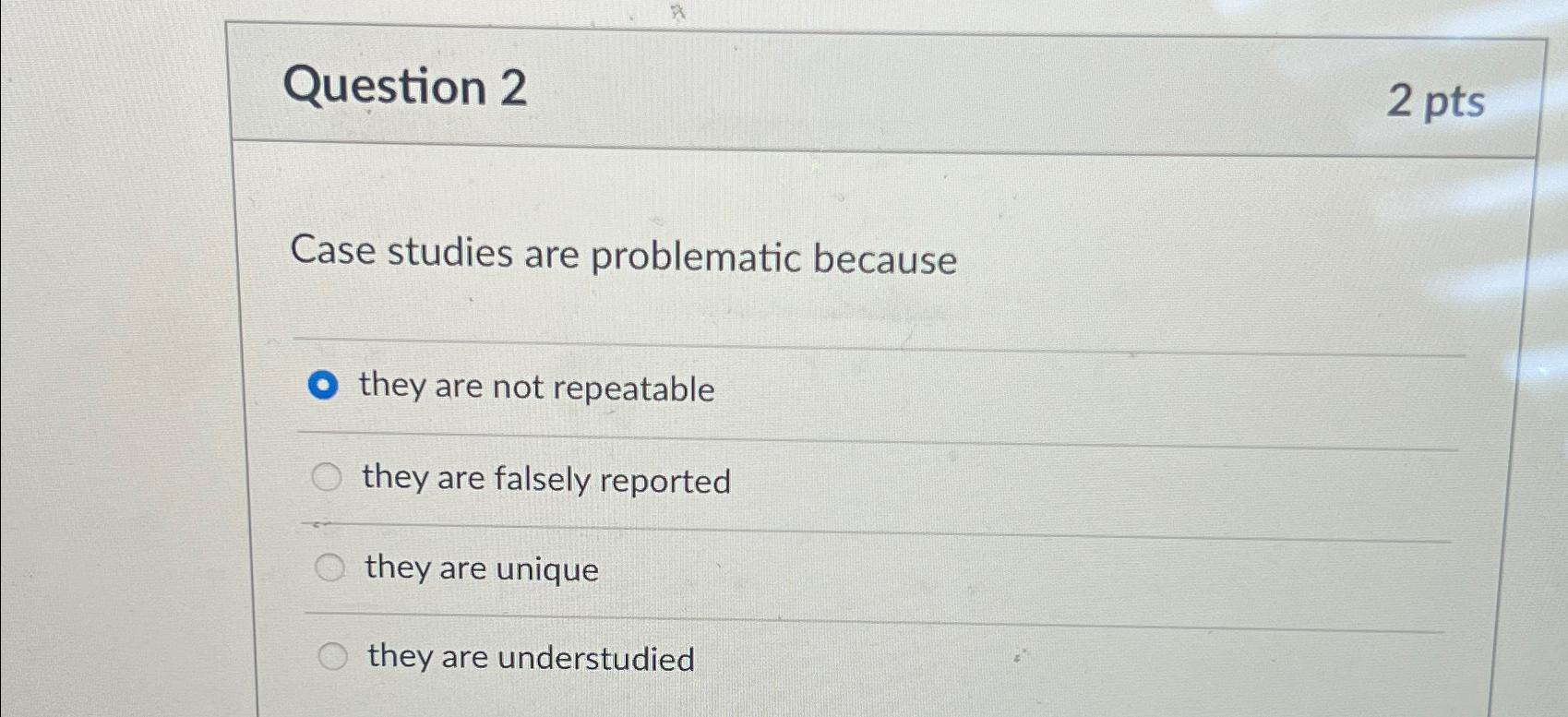 Solved Question 22 ﻿ptsCase studies are problematic | Chegg.com
