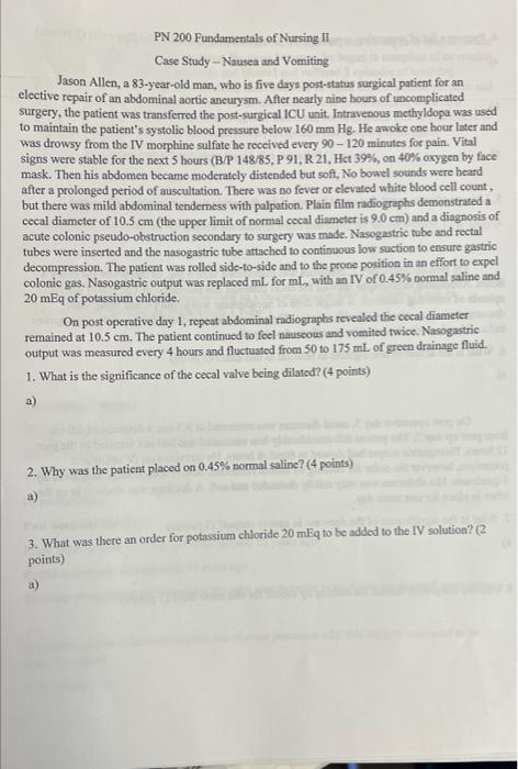 Case Study-Nausea and Vomiting Jason Allen, a | Chegg.com