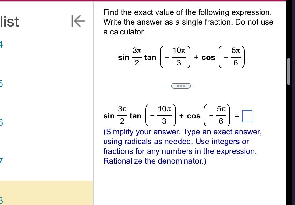 Solved Find the exact value of the following expression. | Chegg.com