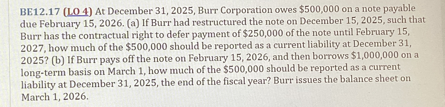 Solved BE12.17 (LO 4) ﻿At December 31, 2025, ﻿Burr | Chegg.com