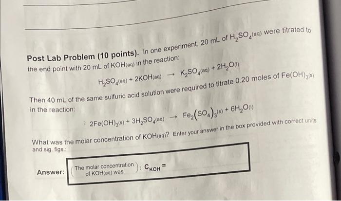 Solved Post Lab Problem (10 points). In one experiment, 20 | Chegg.com