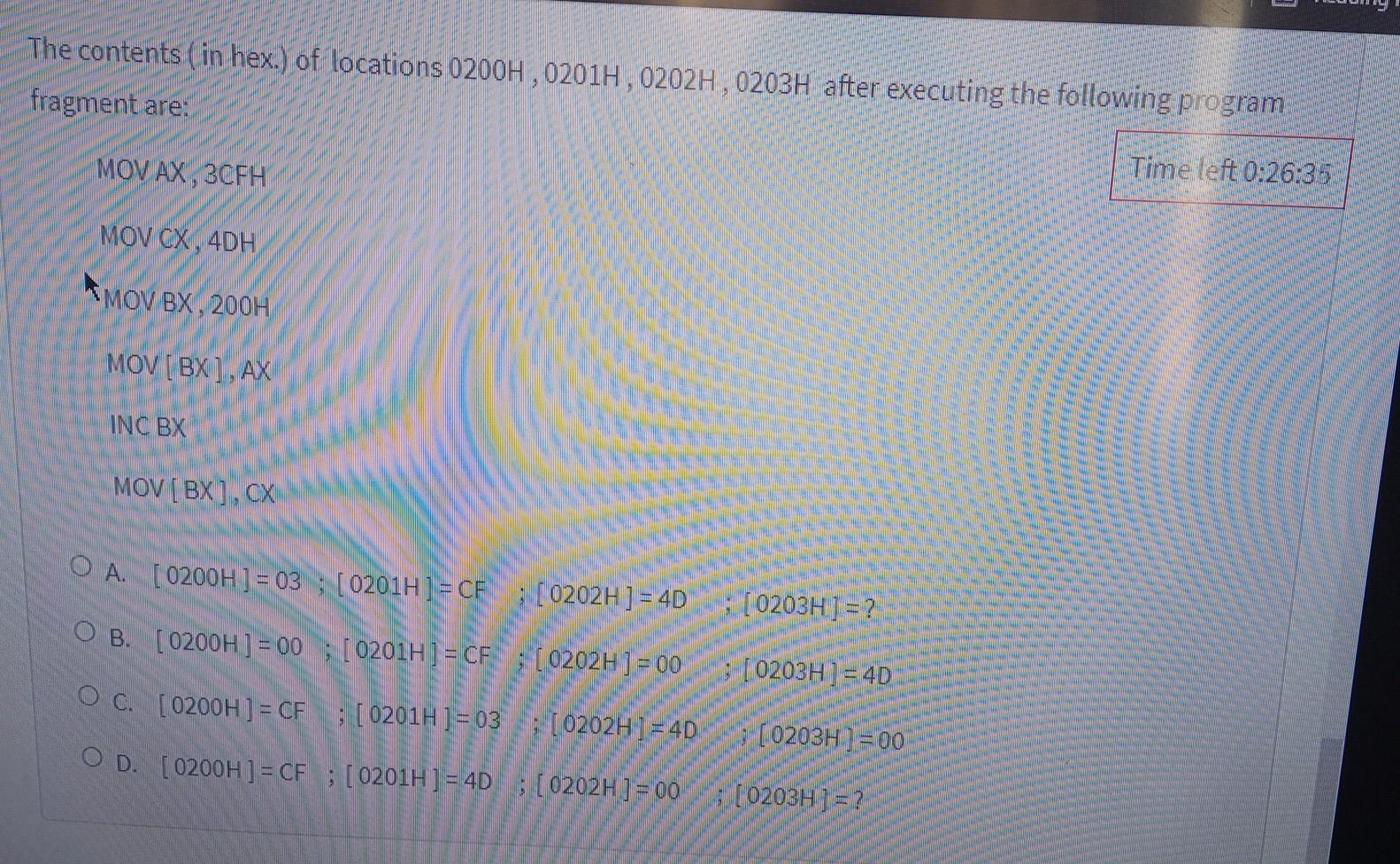 Solved The contents (in hex.) of locations 0200H,02011, | Chegg.com