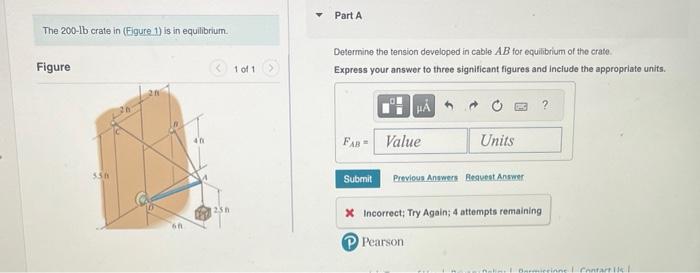 Solved The 200-lb crate in (Eigure 1) is in equilibrium. | Chegg.com