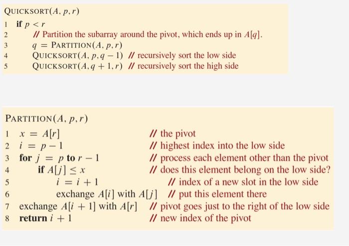 Solved Given Pseudocode For Quicksort And Partition