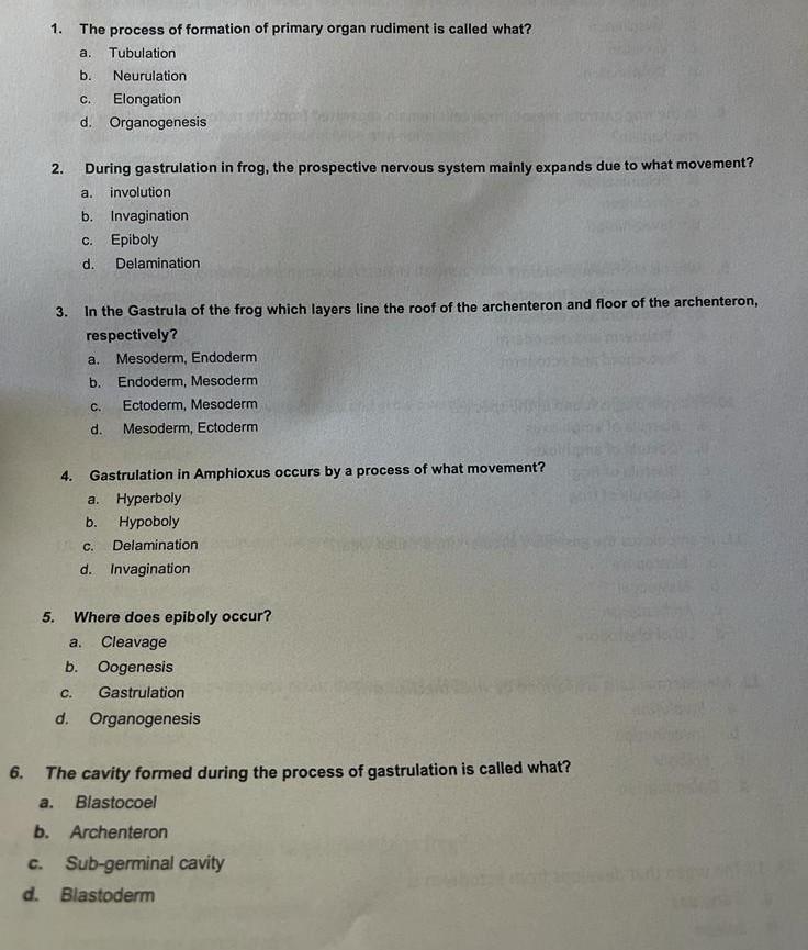 Solved 1. a. The process of formation of primary organ | Chegg.com
