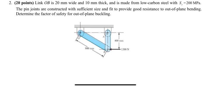 Solved 2. (20 points) Link OB is 20 mm wide and 10 mm thick, | Chegg.com