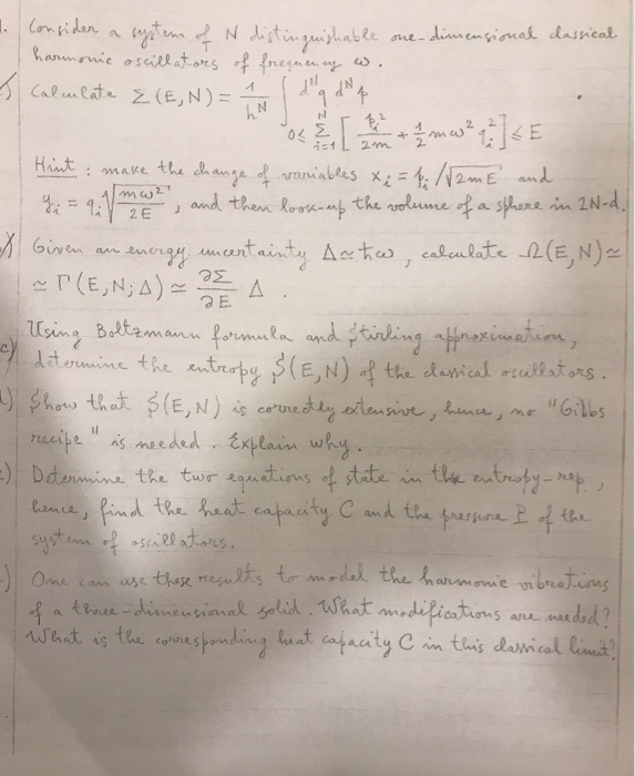 Solved I. Considen a system of N distinguishable | Chegg.com
