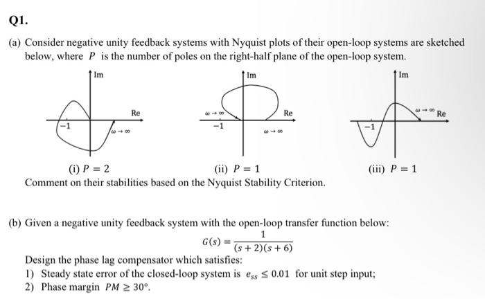 Solved (a) Consider negative unity feedback systems with | Chegg.com