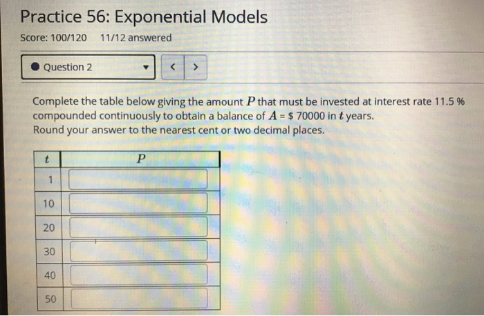 Solved Practice 56: Exponential Models Score: 100/120 11/12 | Chegg.com