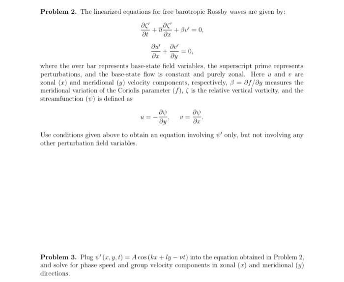 Solved Problem 2. The linearized equations for free | Chegg.com