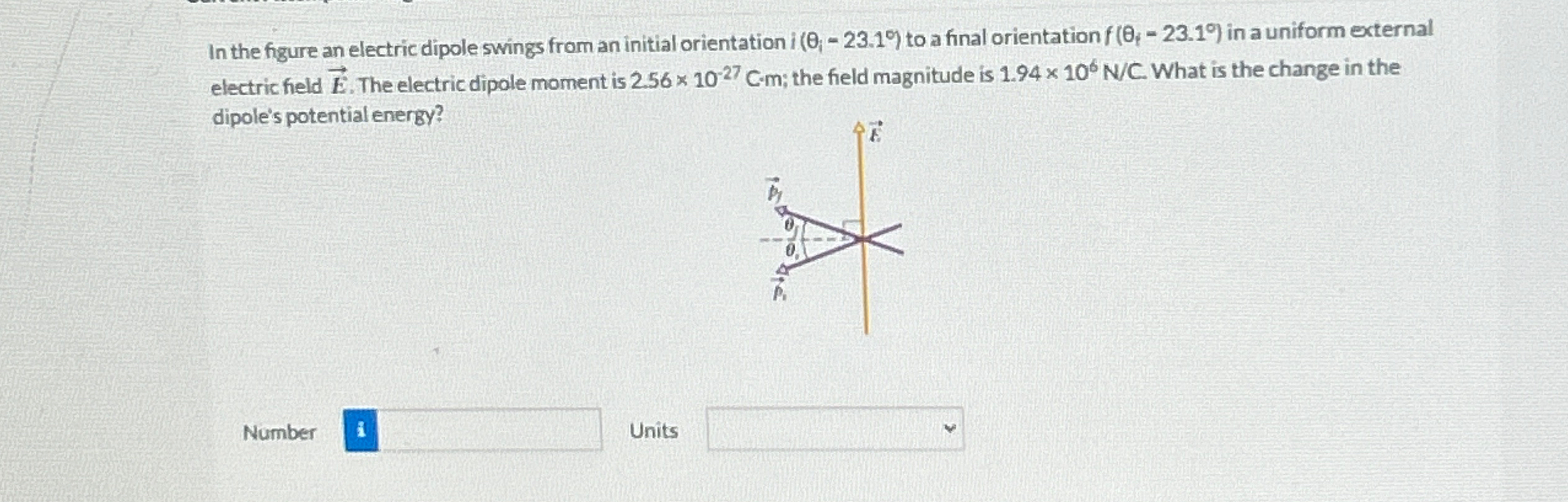 In the figure an electric dipole swings from an | Chegg.com