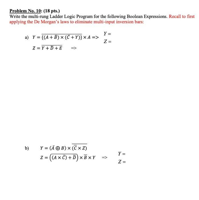 Solved Problem No. 10: (18 pts.) Write the multi-rung Ladder | Chegg.com