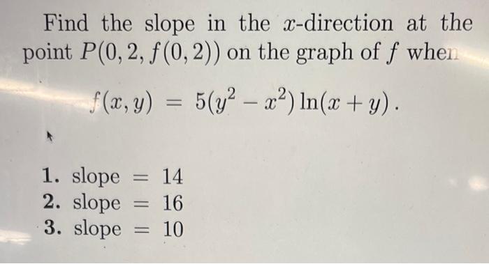 Solved Find the slope in the x direction at the point | Chegg.com