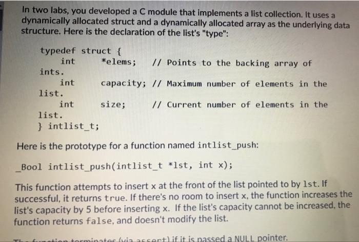 Solved In two labs, you developed a C module that implements | Chegg.com