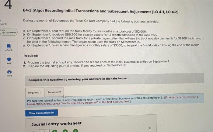 Solved 4 E4-3 (Algo) Recording Initial Transactions and | Chegg.com