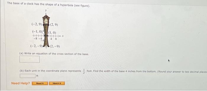 Solved The base of a clock has the shape of a hyperbola (see | Chegg.com