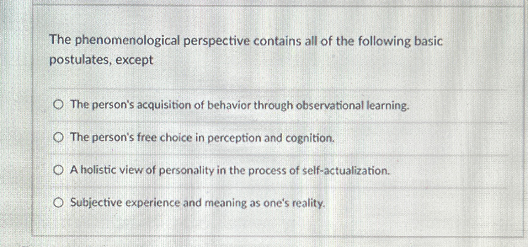 Solved The phenomenological perspective contains all of the | Chegg.com