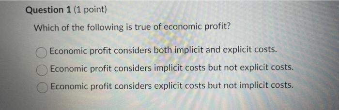 Solved Which of the following is true of economic profit? | Chegg.com