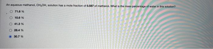 Solved An aqueous methanol, CH3OH, solution has a mole | Chegg.com