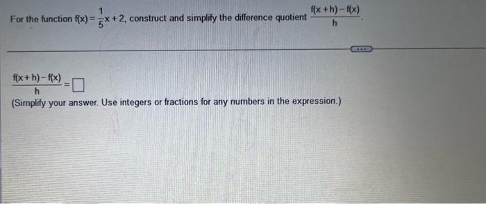 Solved For the function f(x)=51x+2, construct and simplify | Chegg.com