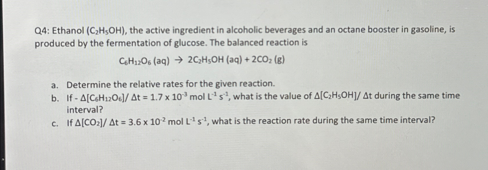 Solved Q4: Ethanol (C2H5OH), ﻿the active ingredient in | Chegg.com