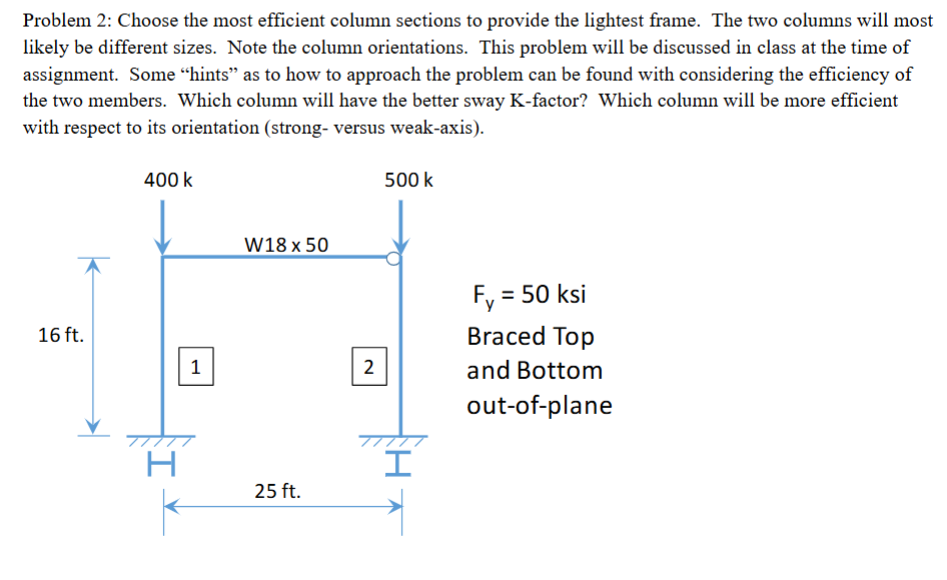 Problem 2: Choose the most efficient column sections | Chegg.com