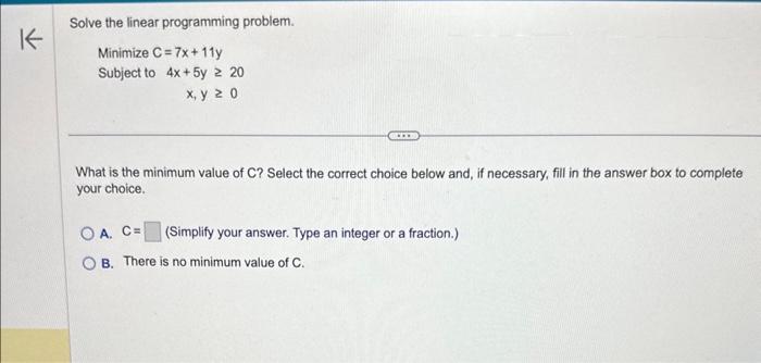 Solved Solve the linear programming problem. Minimize | Chegg.com
