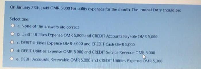 Solved On January 28th, paid OMR 5,000 for utility expenses | Chegg.com