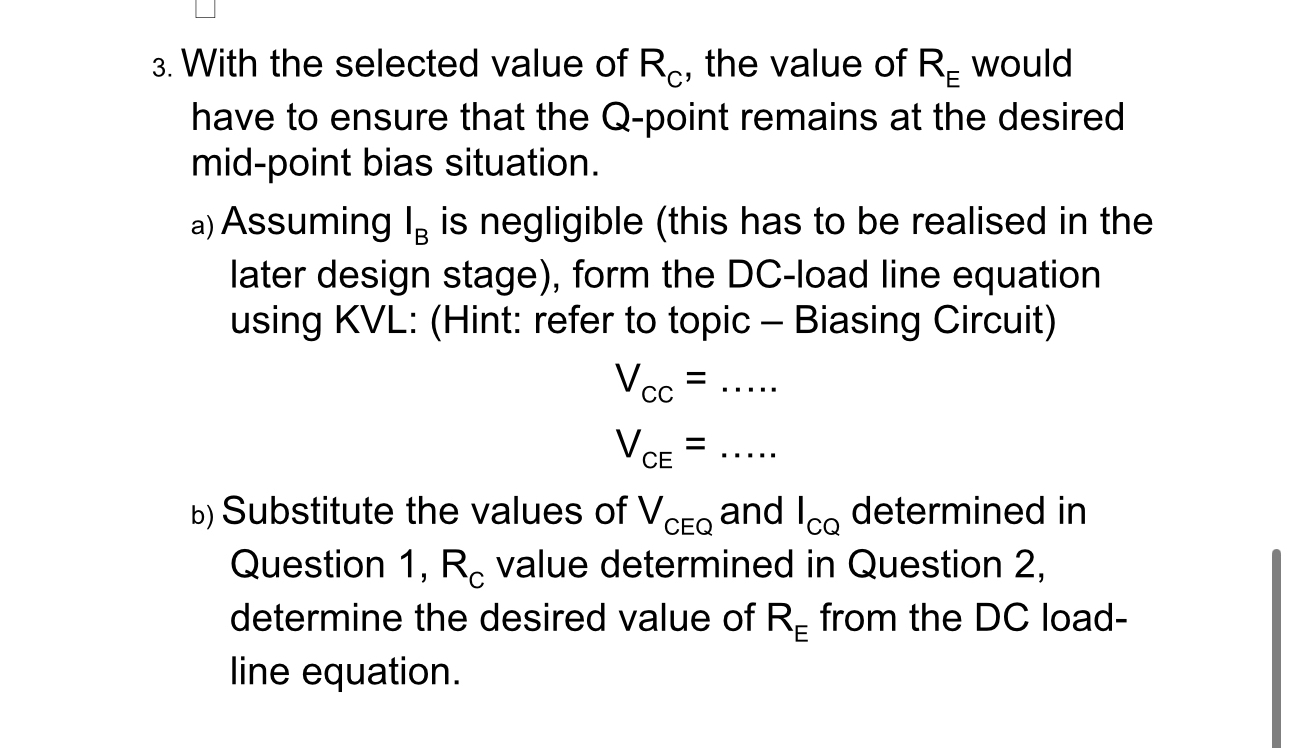 Solved With the selected value of RC, ﻿the value of RE | Chegg.com