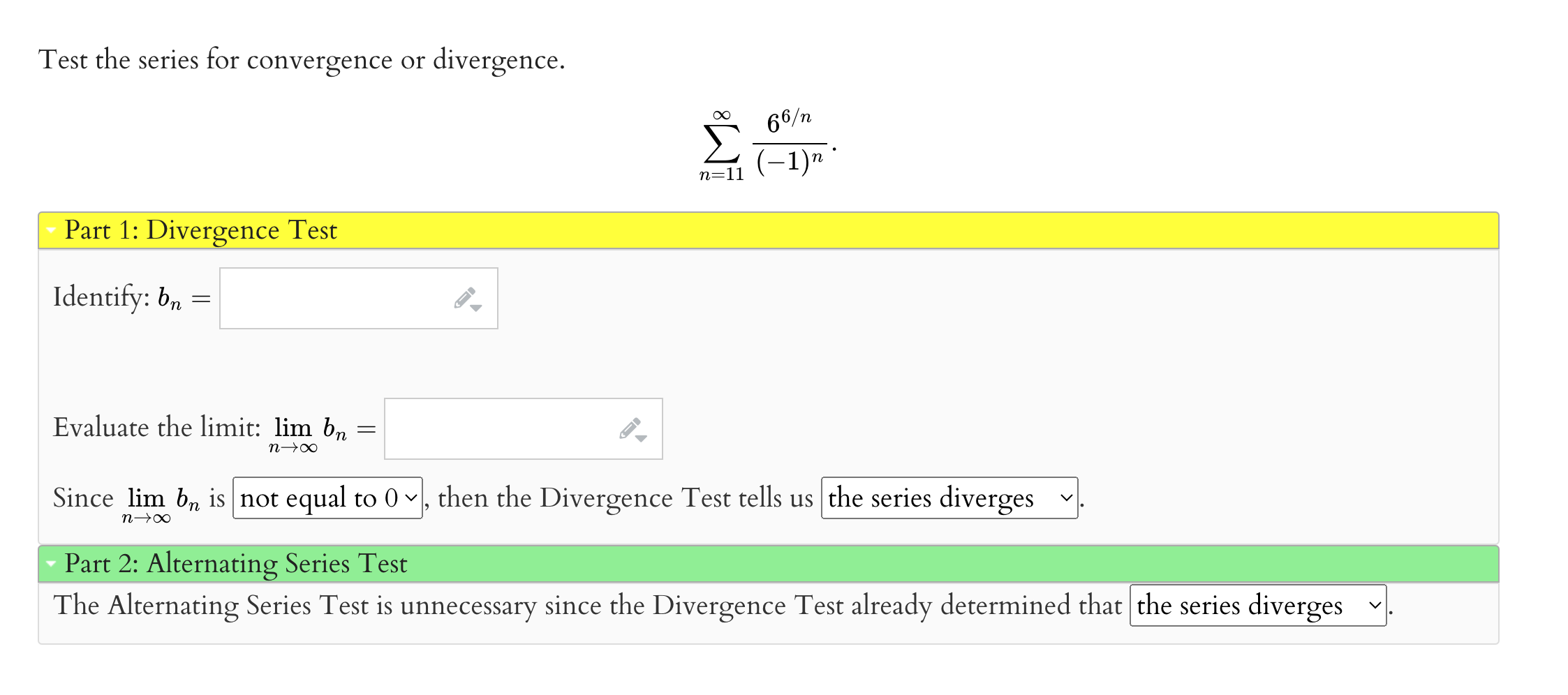 Solved Test the series for convergence or divergence. | Chegg.com
