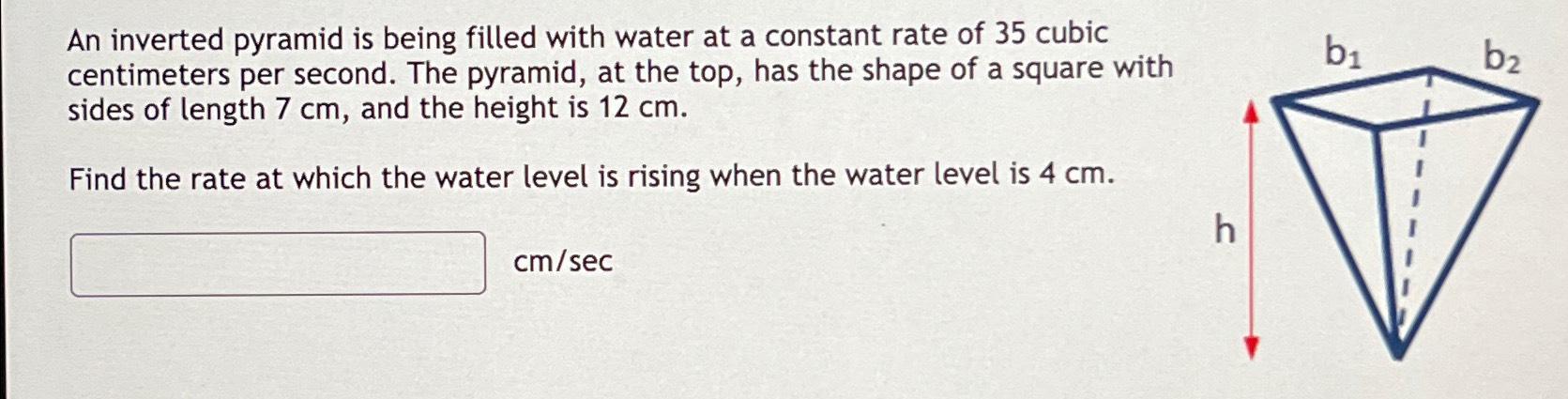Solved An inverted pyramid is being filled with water at a | Chegg.com