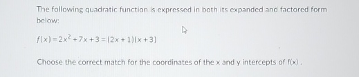 Solved The following quadratic function is expressed in both | Chegg.com