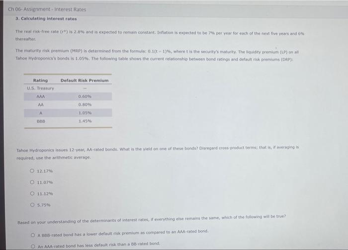Solved thetealter. The maturity risk premium (MRP) is | Chegg.com