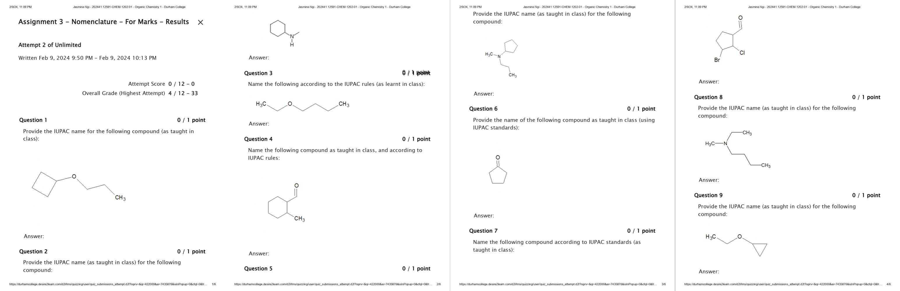 Solved Iupac name for each questions | Chegg.com