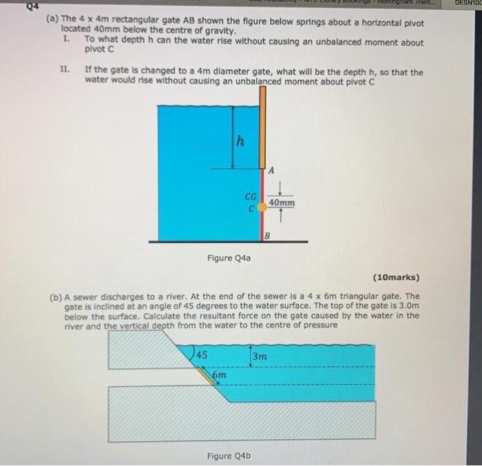 Solved DESN100 (a) The 4 x 4m rectangular gate AB shown the | Chegg.com