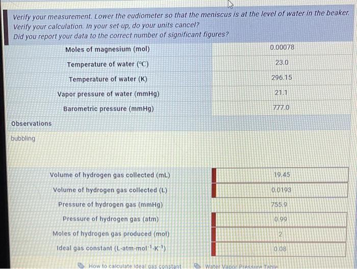 Solved Verify your measurement. Lower the eudiometer so that | Chegg.com