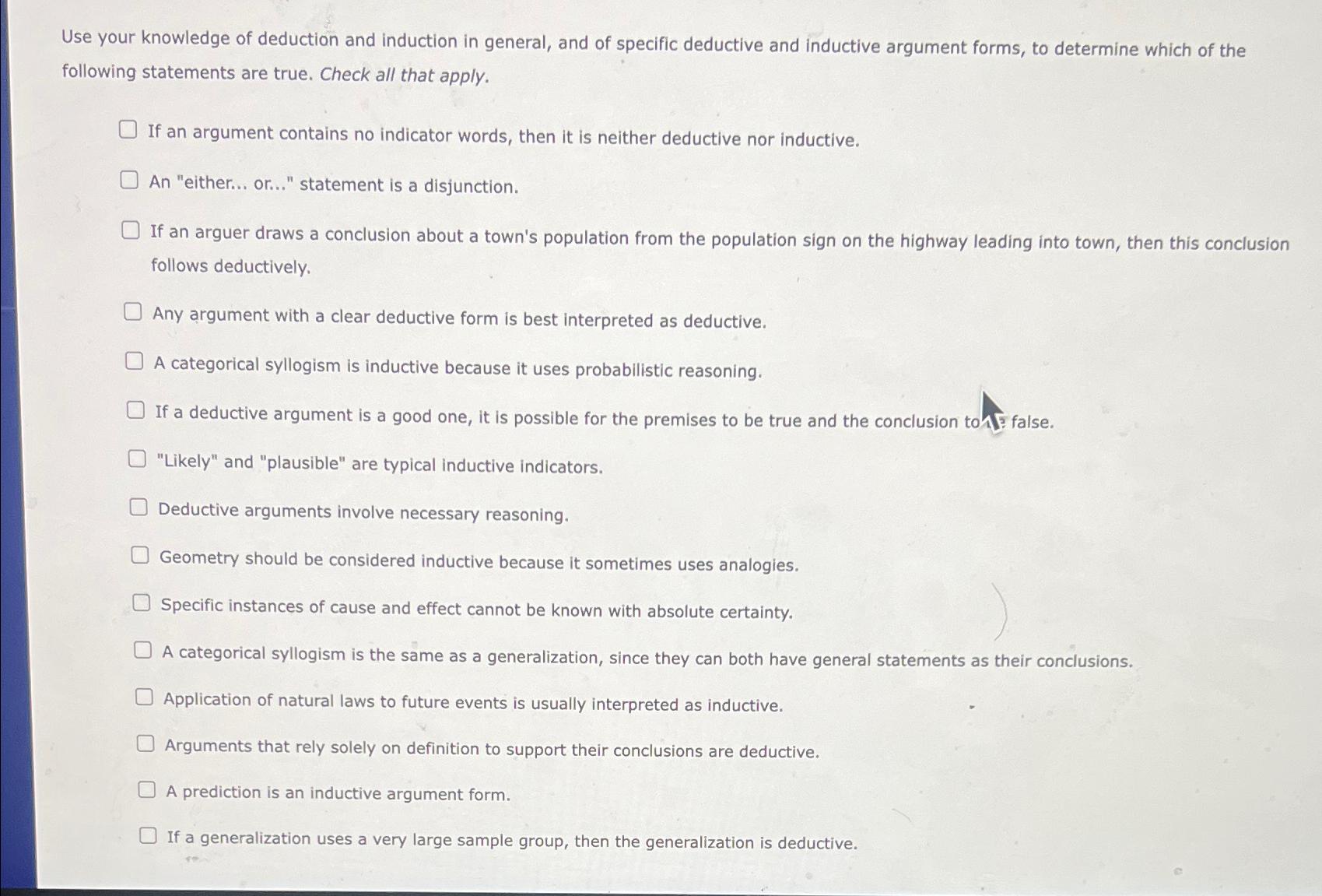 Solved Use your knowledge of deduction and induction in | Chegg.com