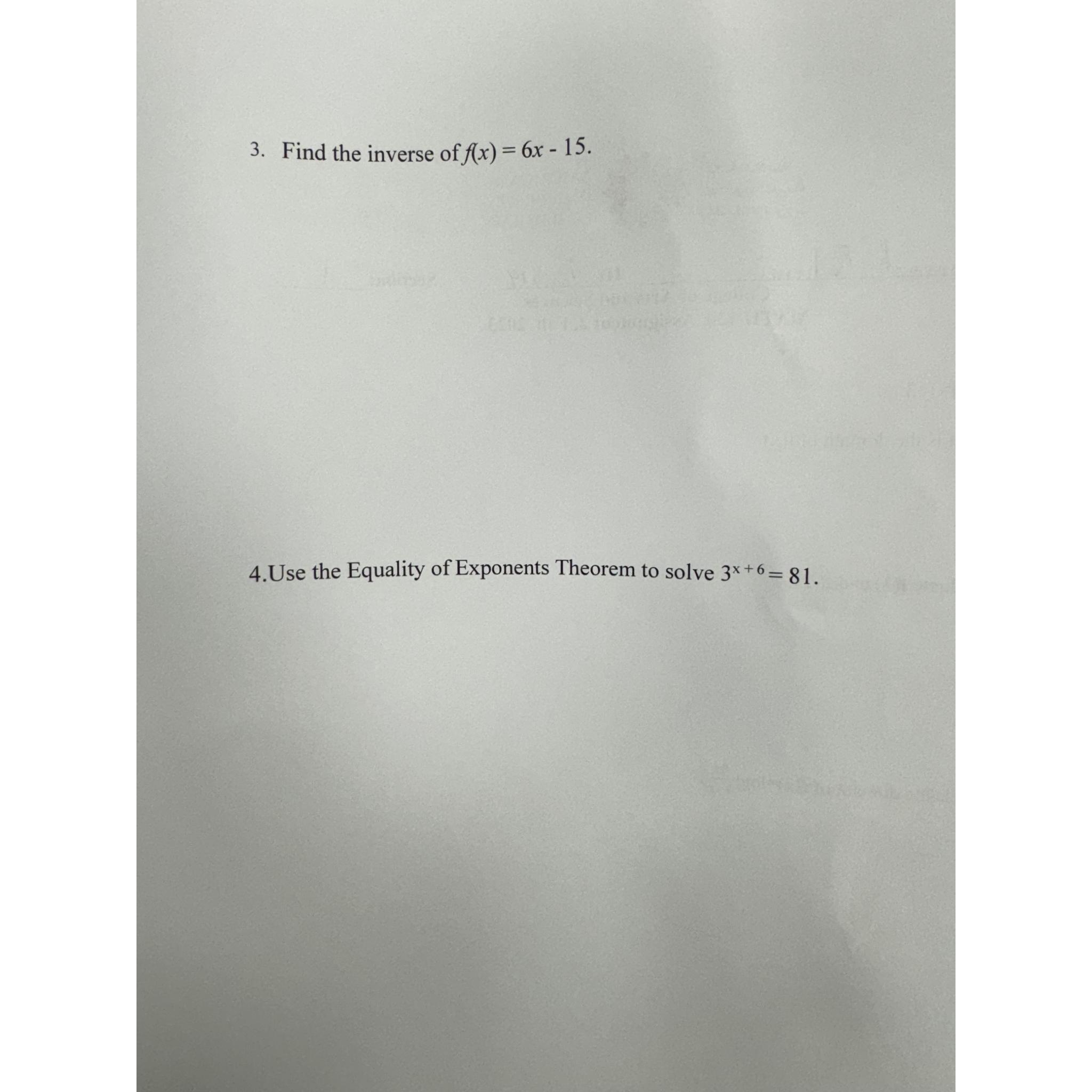 Solved Find The Inverse Of F x 6x 15 4 Use The Equality Of Chegg