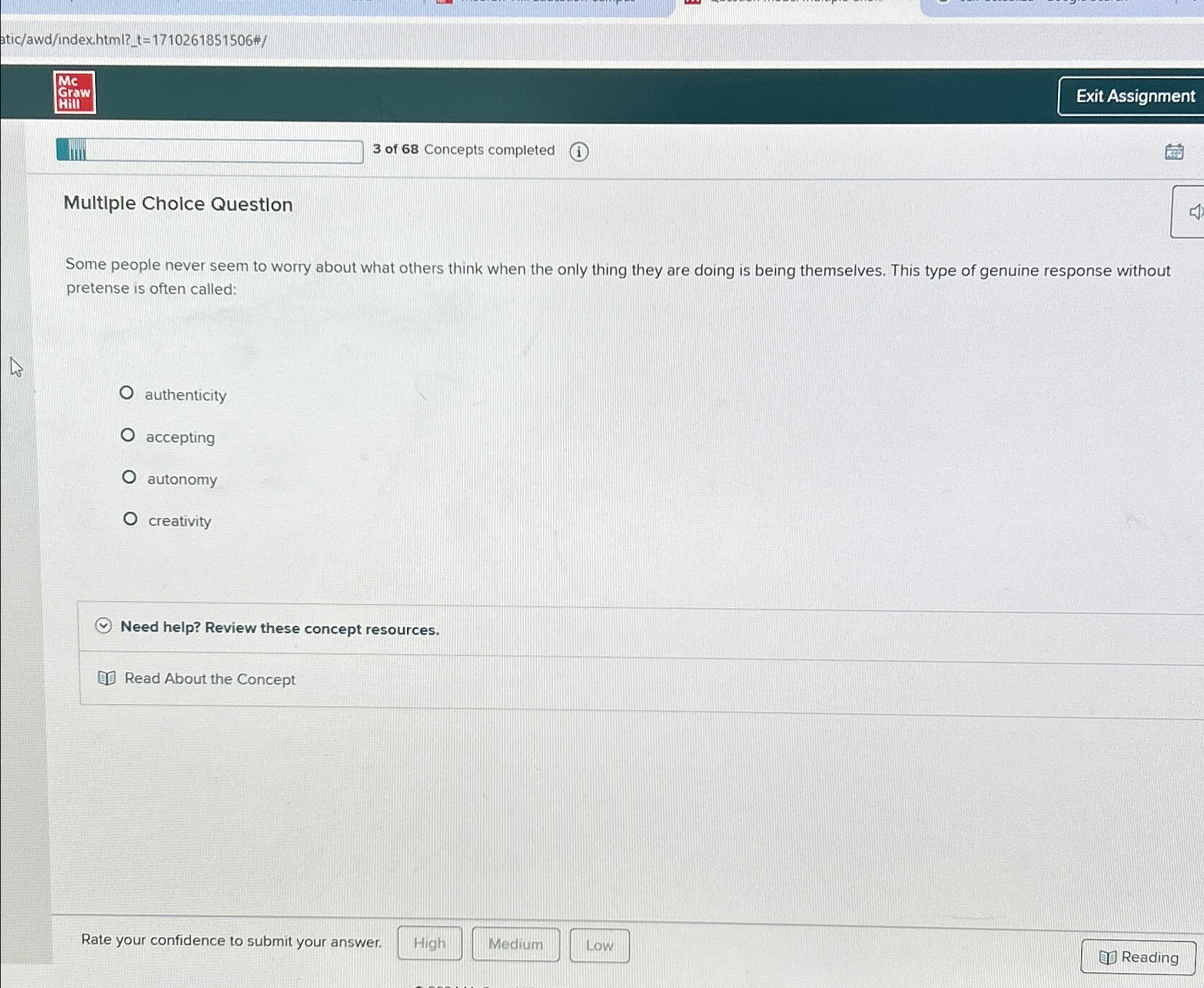 Solved 3 ﻿of 68 ﻿Concepts completed (i)Multiple Cholce | Chegg.com