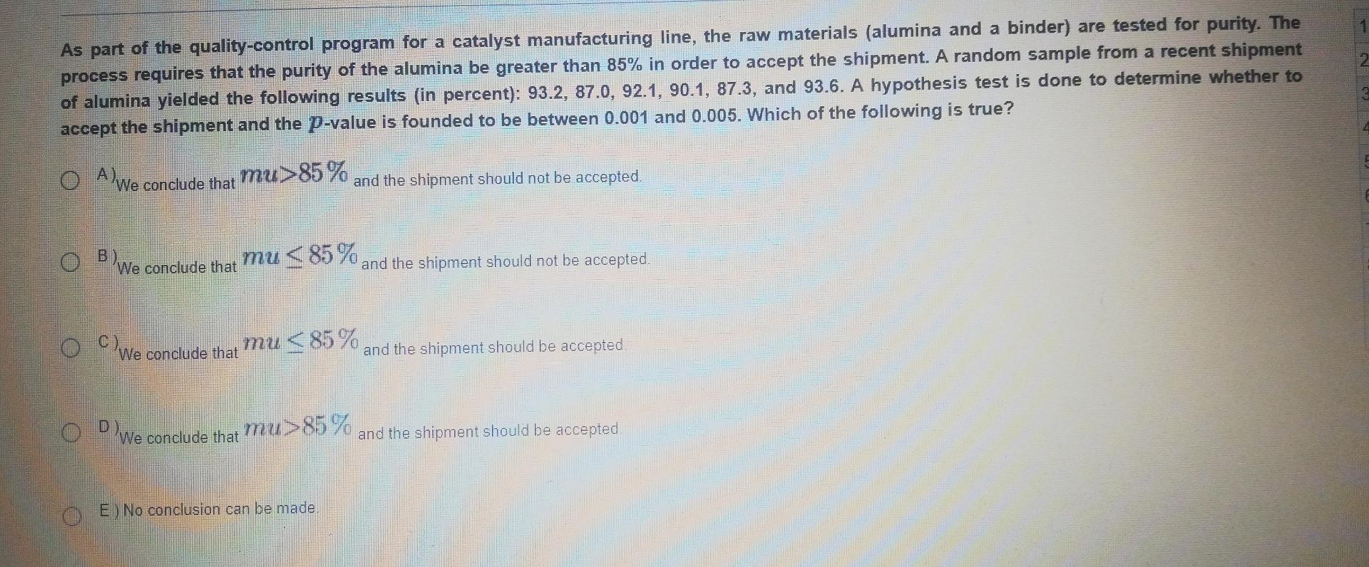 Solved As part of the quality-control program for a catalyst | Chegg.com