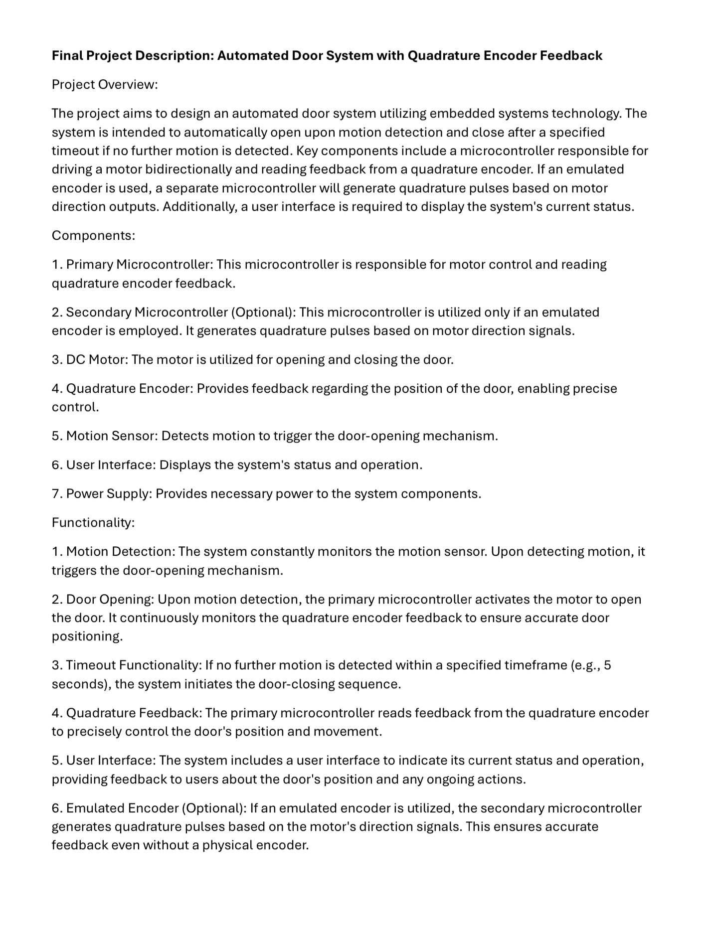 Solved Final Project Description: Automated Door System with | Chegg.com