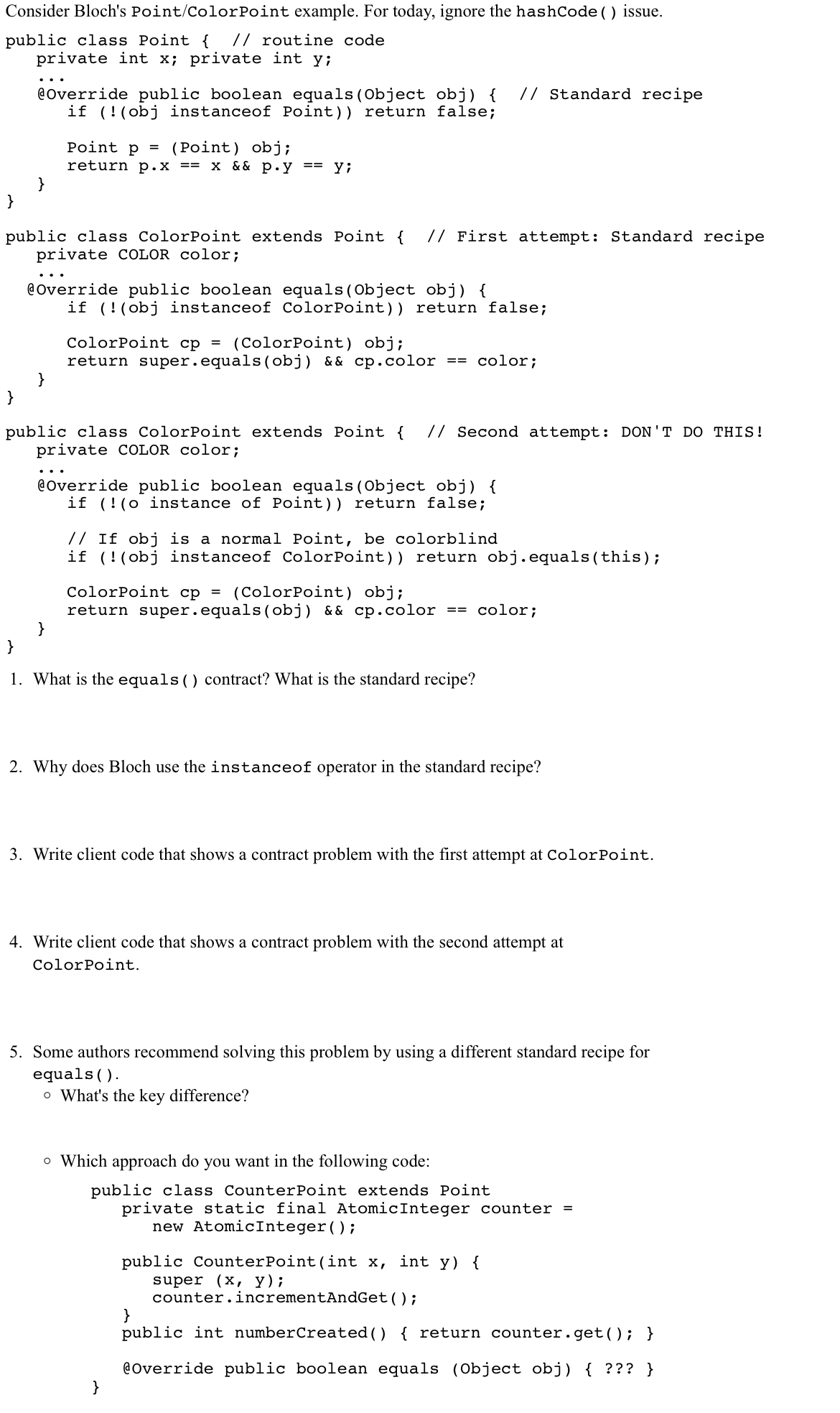 Solved Consider Bloch's Point/ColorPoint example. For today, | Chegg.com